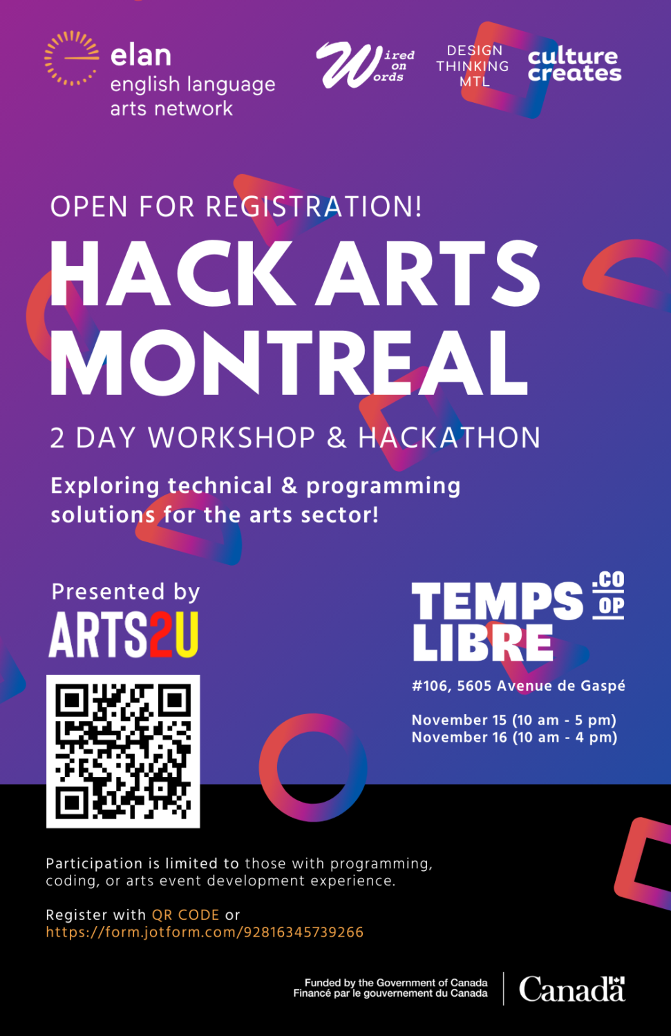 ARTS2U presents Hack Arts Montreal - ELAN